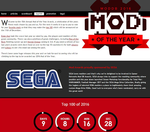 ModDB´s top 100 mods of 2016 has been announced - TGG